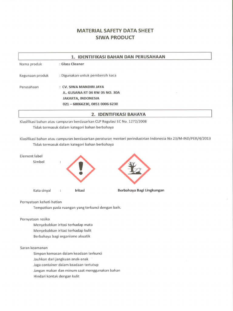 SIWA-Glass Cleaner MSDS | PDF