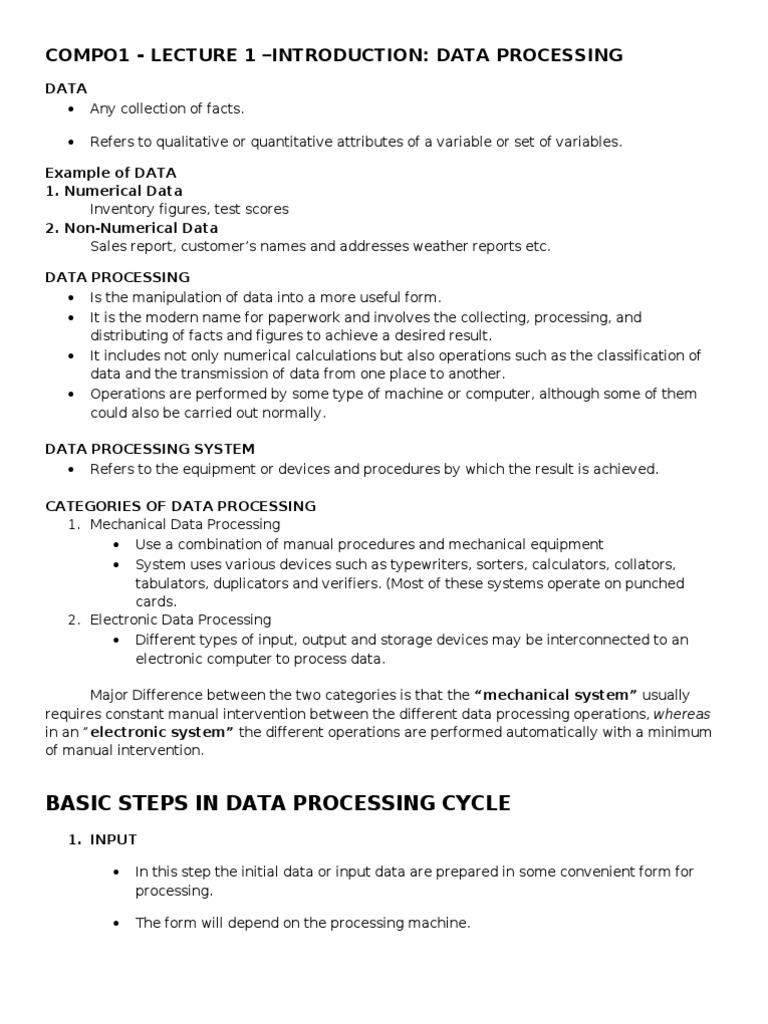 Comp01 - Lect 1 - Data Processing | PDF | Process (Computing) | Computer Data Storage