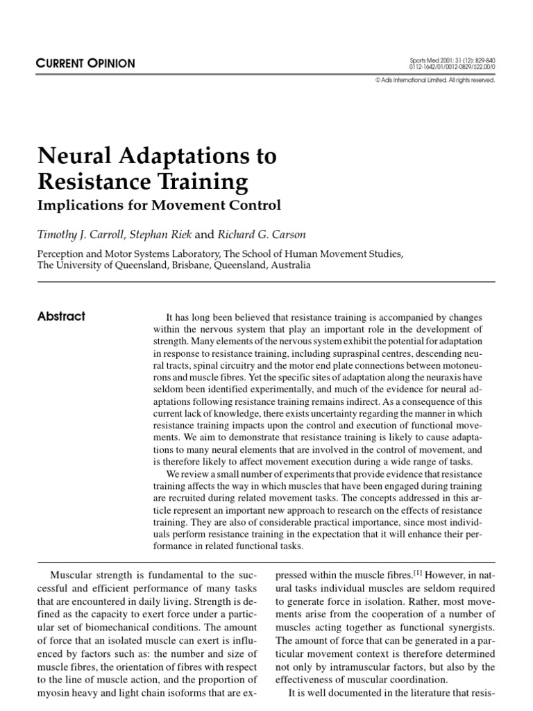 Neural Adaptations To Resistance Training | PDF | Motor Neuron | Long ...