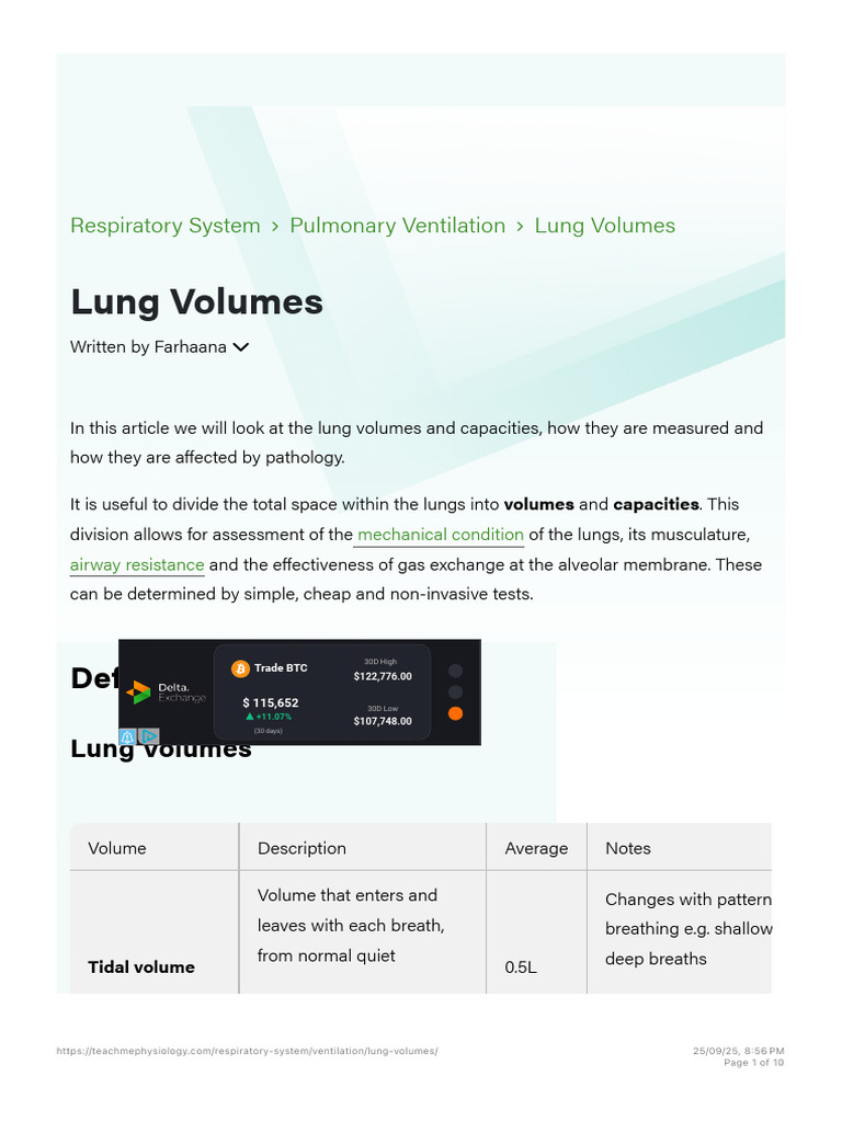 Understanding Lung Volumes and Capacities | PDF | Exhalation | Lung