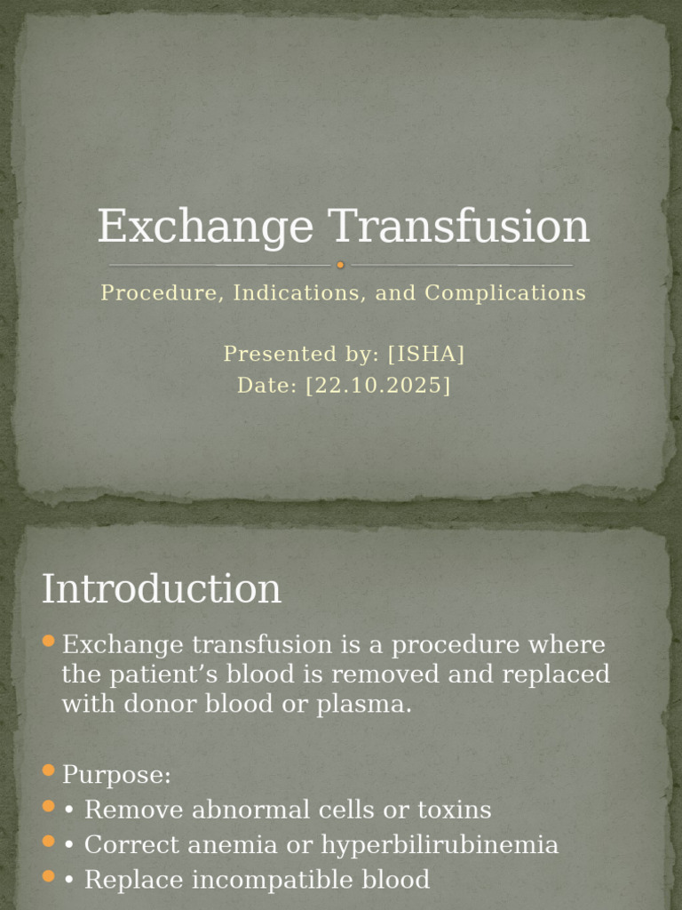 Exchange Transfusion: Procedure & Risks | PDF