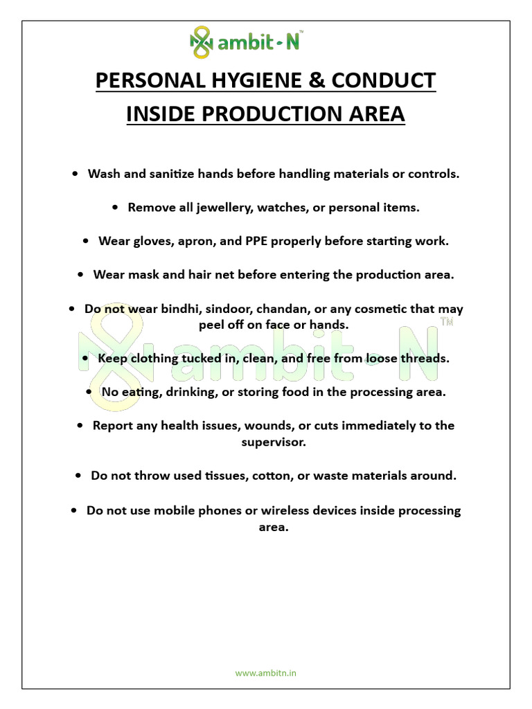 Personal Hygiene Guidelines for Production | PDF