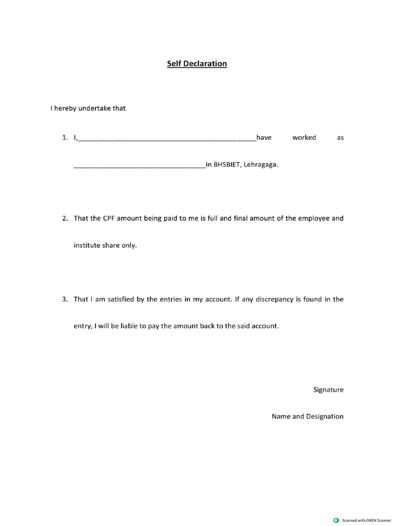 Self Declaration | PDF