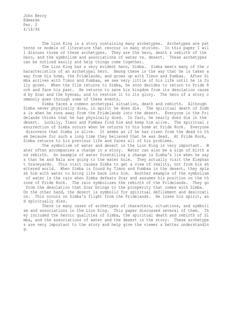 Archetypes in The Lion King | PDF