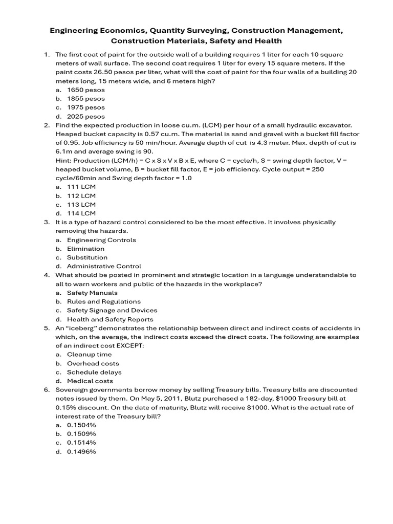 Construction Economics and Safety Quiz | PDF | United States Treasury ...