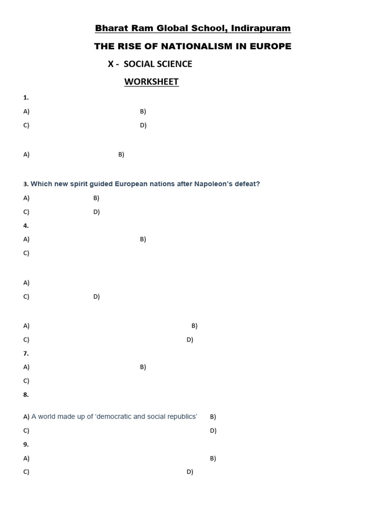 Worksheet History Nationalism in Europe | PDF | Nationalism | Political ...