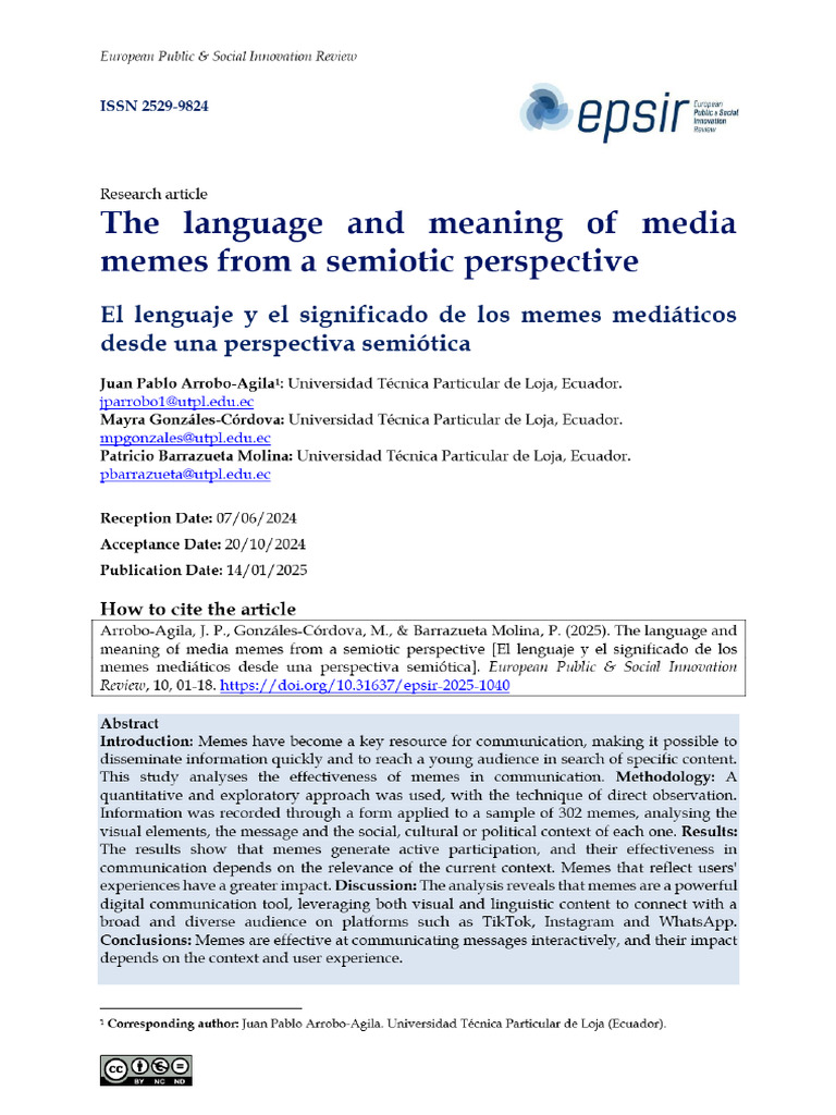 The Language and Meaning of Media Memes From a Semiotic Perspective | PDF