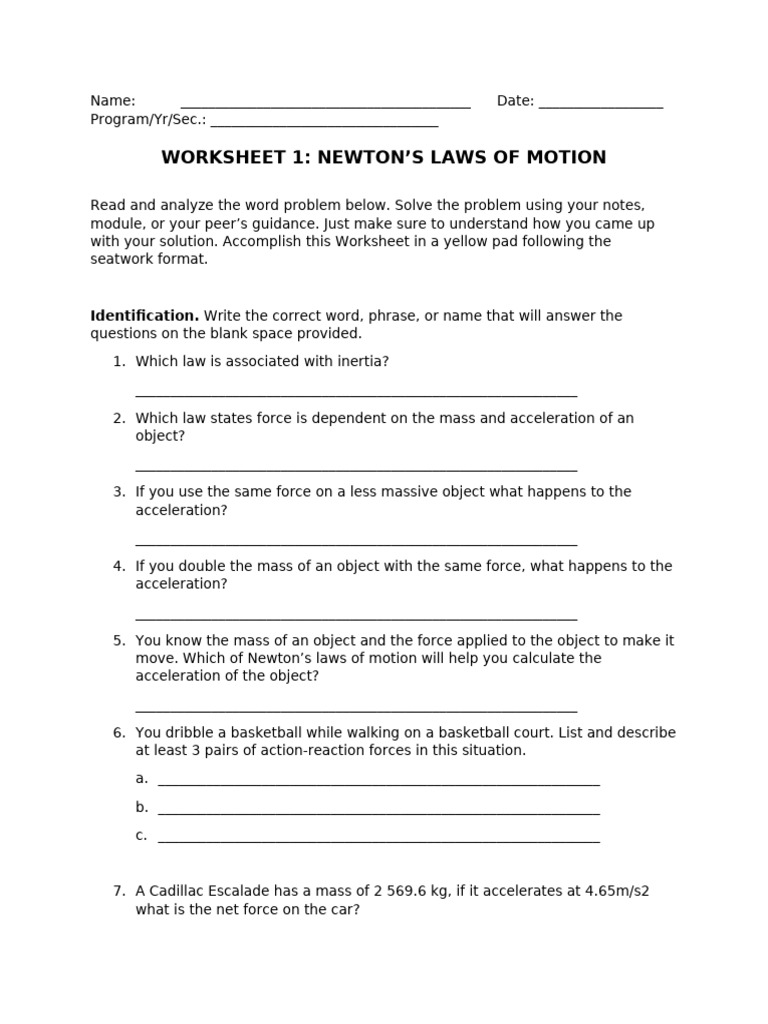 WS2-Newton's Laws of Motion | PDF