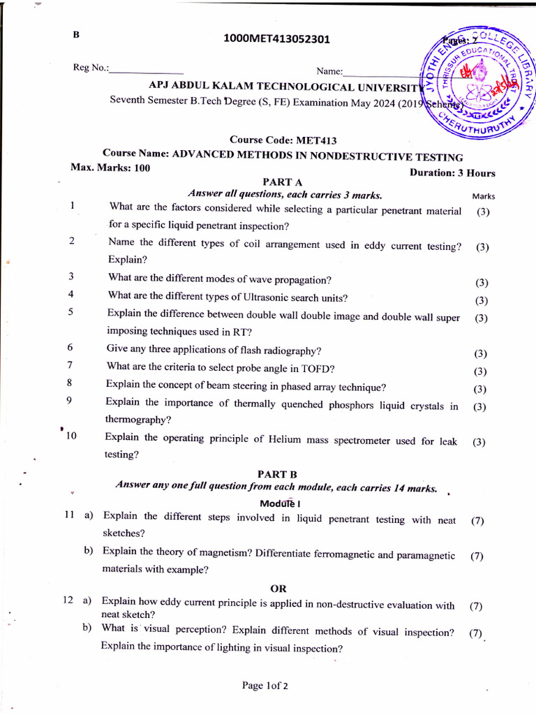 Advanced Nondestructive Testing Exam Guide | PDF | Nondestructive ...