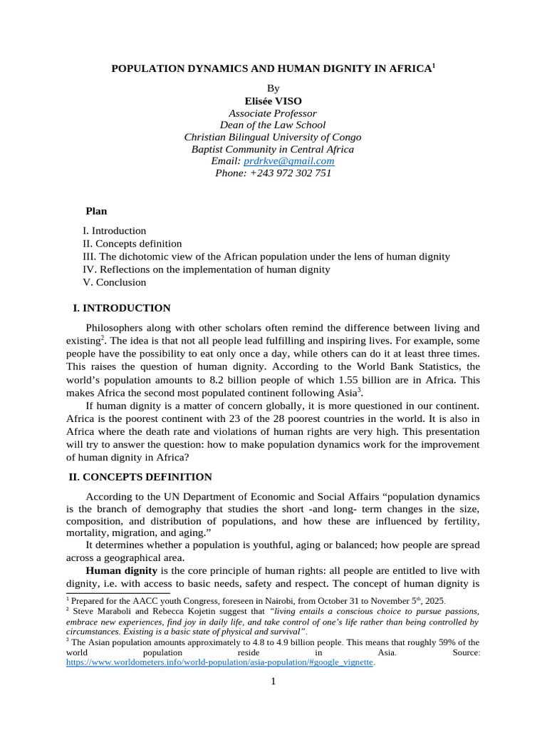 POPULATION DYNAMICS AND HUMAN DIGNITY IN AFRICA Reviewed | PDF ...