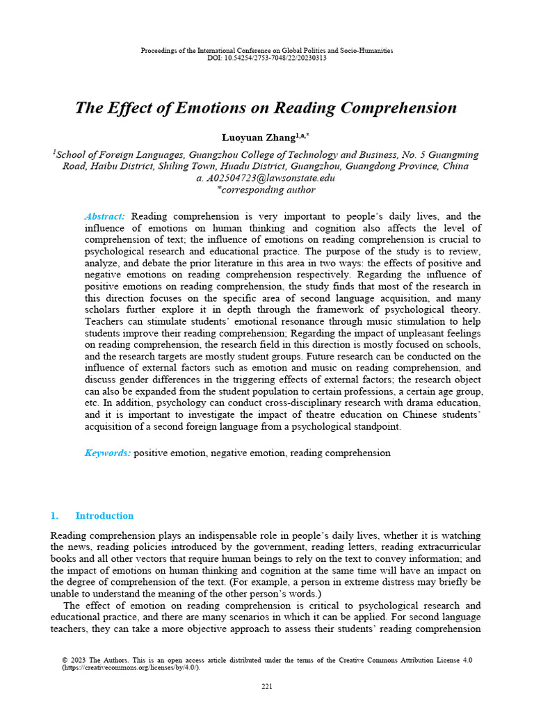 The Effect of Emotions On Reading Comprehension | PDF | Emotions ...
