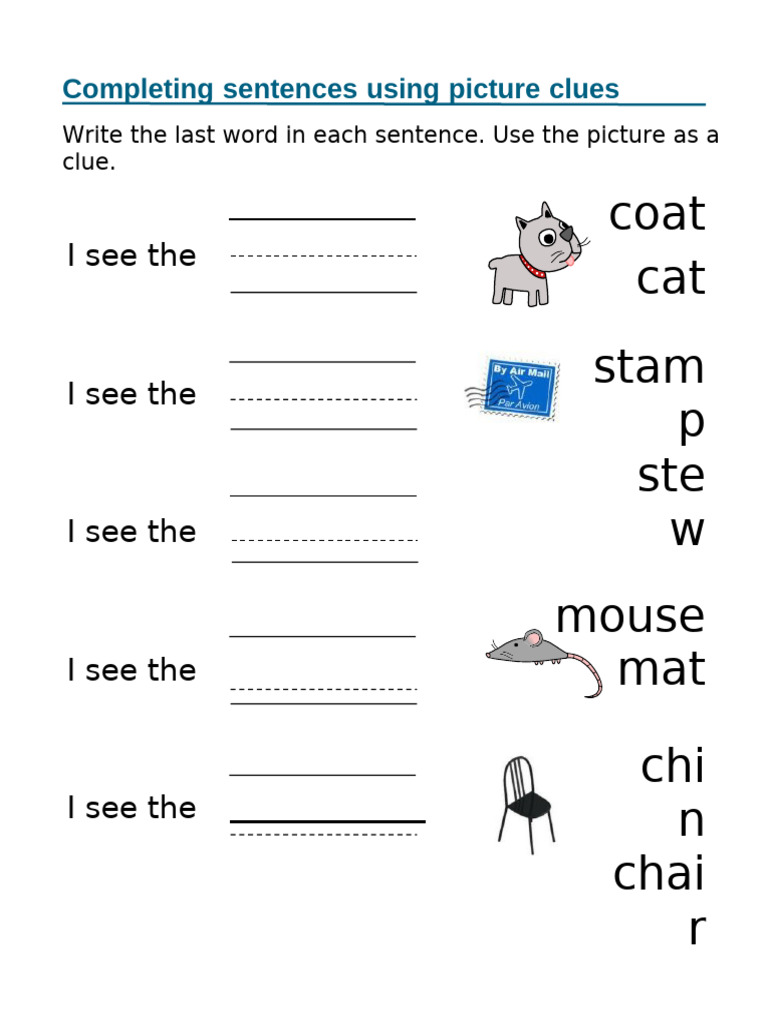 Sentence Completion with Picture Clues | PDF
