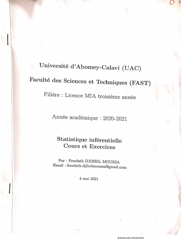 Documents de Statistiques Deuxième Année de Math Info Et Application | PDF