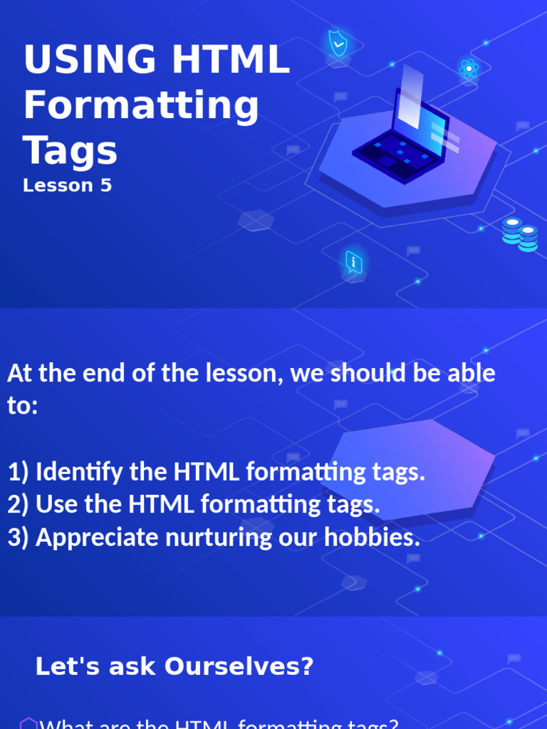 STE9 Web Dev 1.5 Using Formatting Tags | PDF | Html | Html Element
