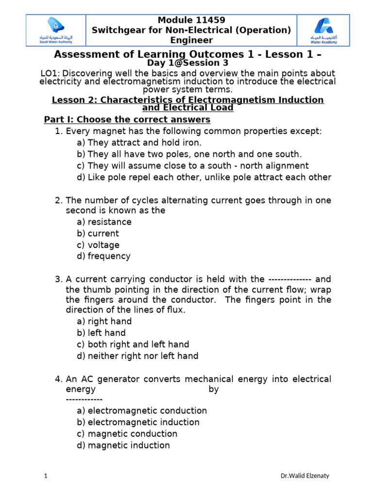Assessment of LO1-Lesson 2 | PDF | Electromagnetic Induction | Alternating Current