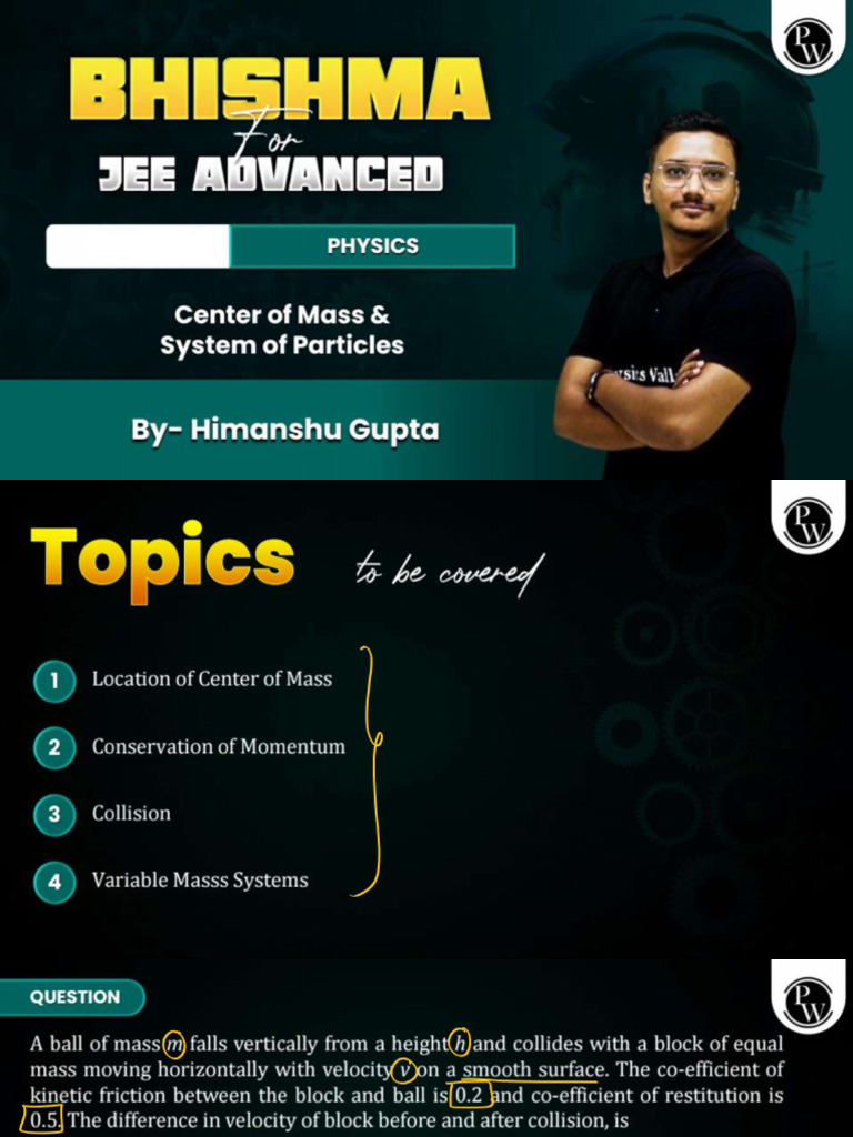 Centre of Mass & System of Particles in 1 Shot Class Notes | PDF