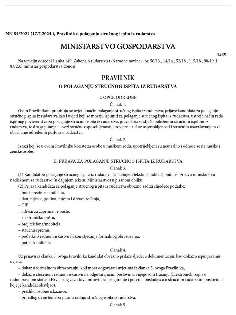 Pravilnik o Polaganju Stručnog Ispita Iz Rudarstva_84_2024 | PDF