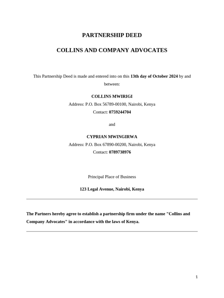 Partnership Deed for Collins Advocates | PDF | Partnership | Mediation
