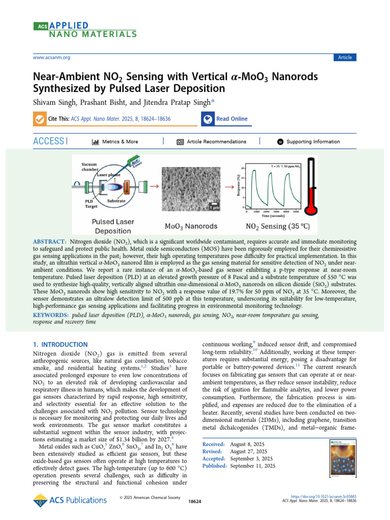 Near Ambient No2 Sensing With Vertical α Moo3 Nanorods Synthesized by ...