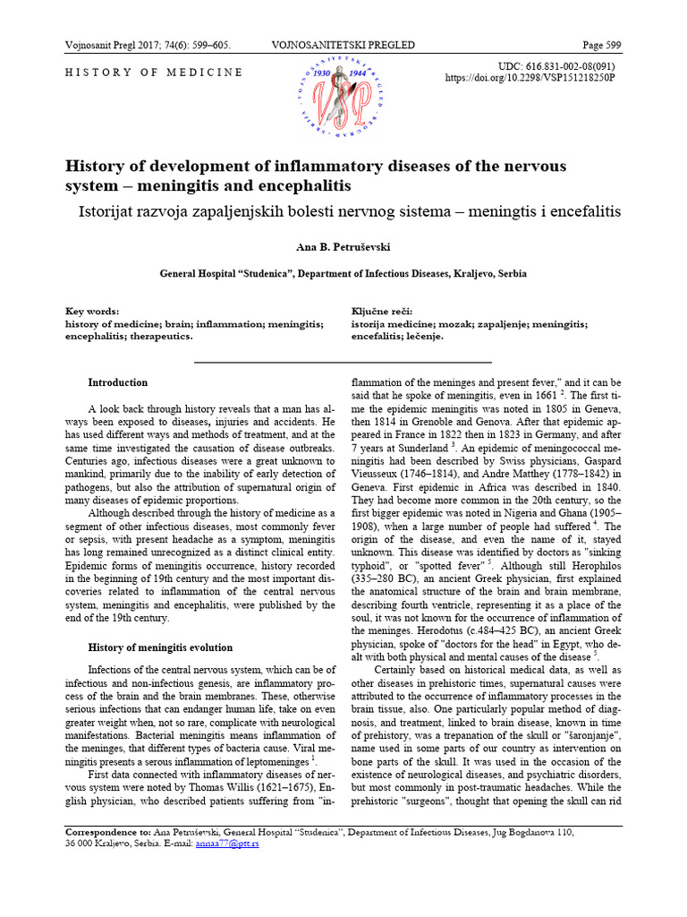 History of Meningitis and Encephalitis | PDF | Meningitis | Influenza