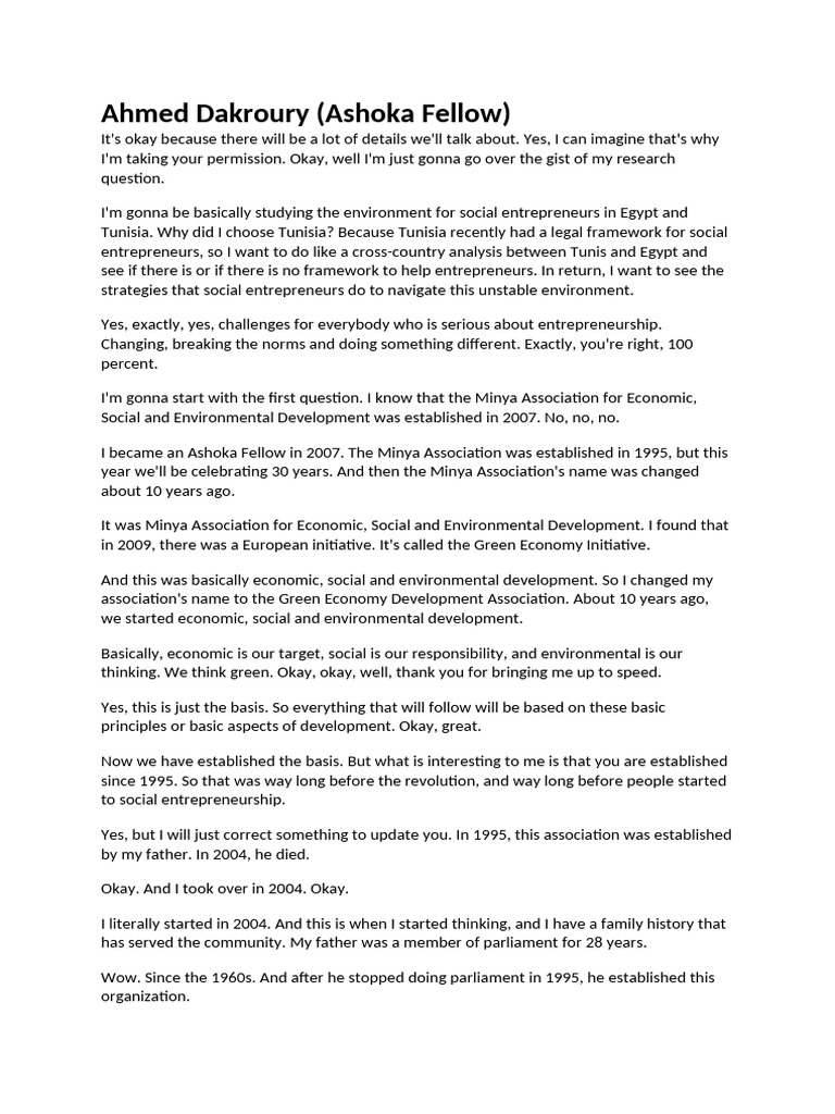 Ahmed Dakroury (Ashoka Fellow) | PDF | Social Entrepreneurship ...