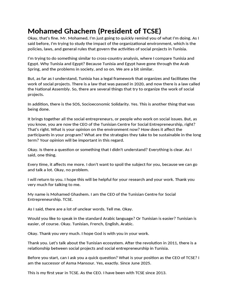 Mohamed Ghachem (President of TCSE) | PDF | Social Entrepreneurship ...