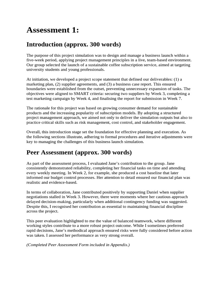 Example of Written Assessment 1 | PDF | Project Management | Risk