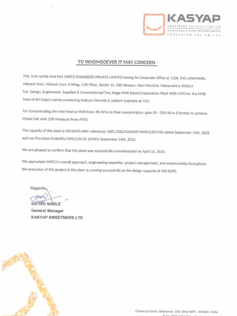 Kasyap ZLD - Certificate | PDF