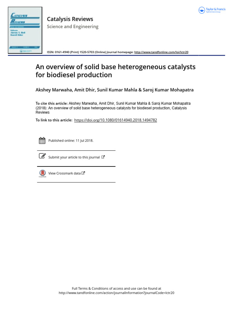 Solid Base Catalysts for Biodiesel Production | PDF | Biodiesel | Catalysis