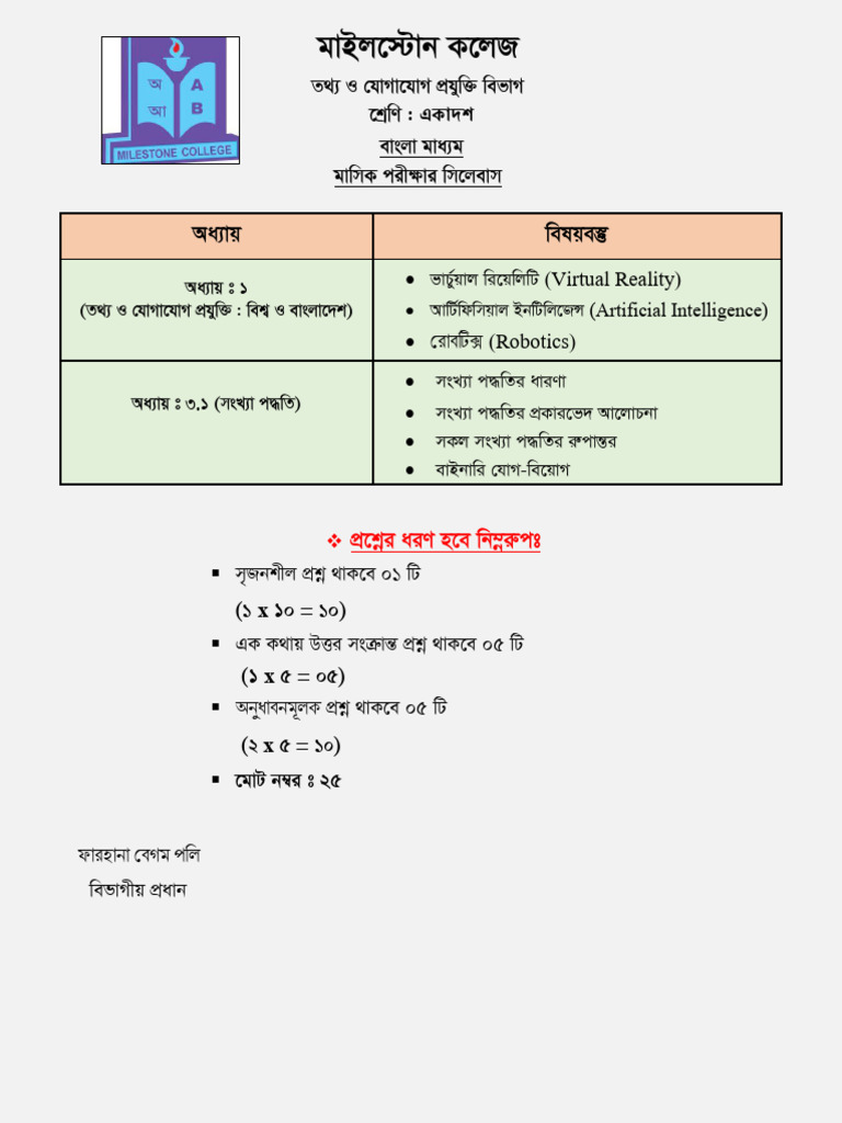 ICT BM MT-1 2025 Syllabus | PDF