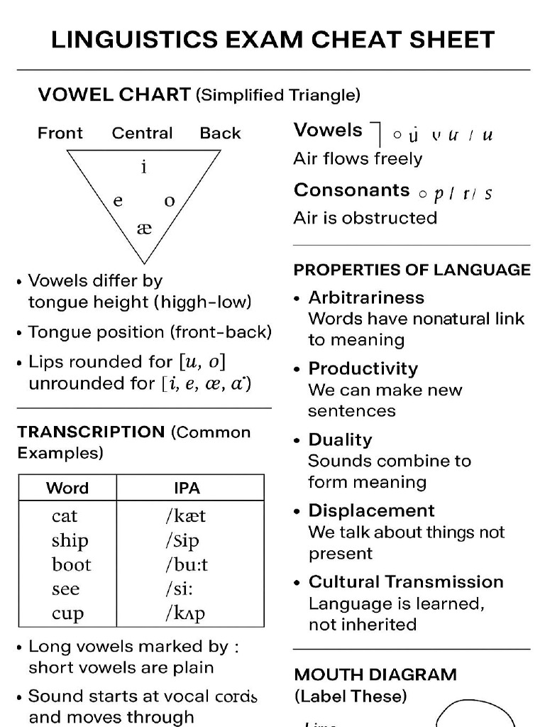 Linguistics Exam Cheat Sheet Full | PDF