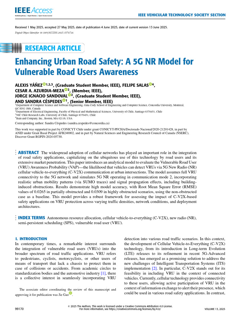 Enhancing Urban Road Safety A 5G NR Model For Vulnerable Road Users ...