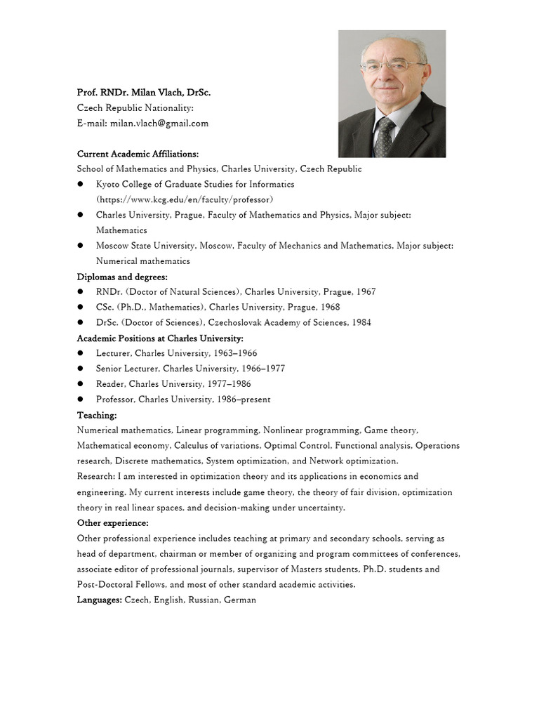 Prof. Milan Vlach Portfolio | PDF