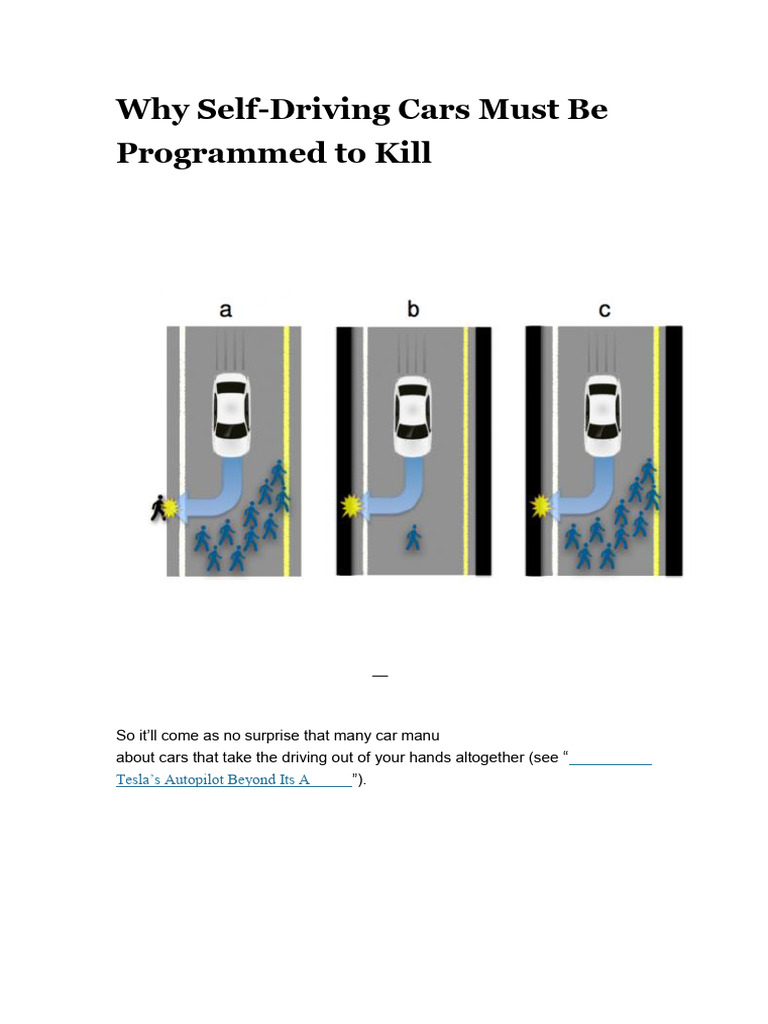 Why Self-Driving Cars Must Be Programmed To Kill | PDF | Utilitarianism