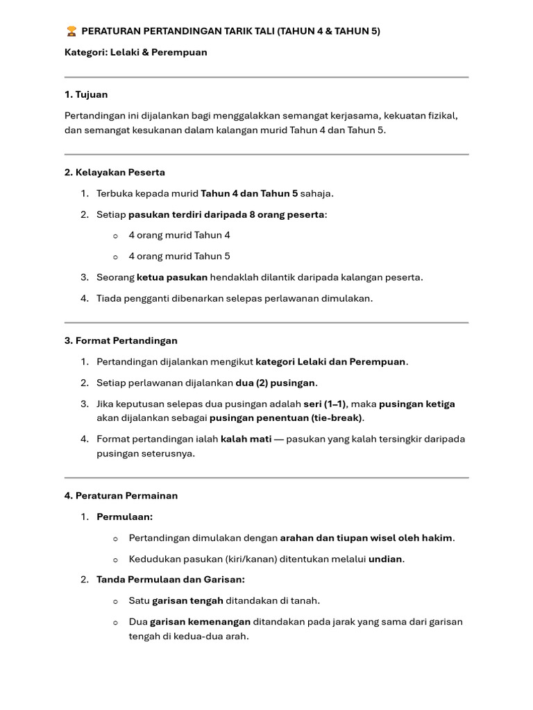 ? Peraturan Pertandingan Tarik Tali 2025 | PDF