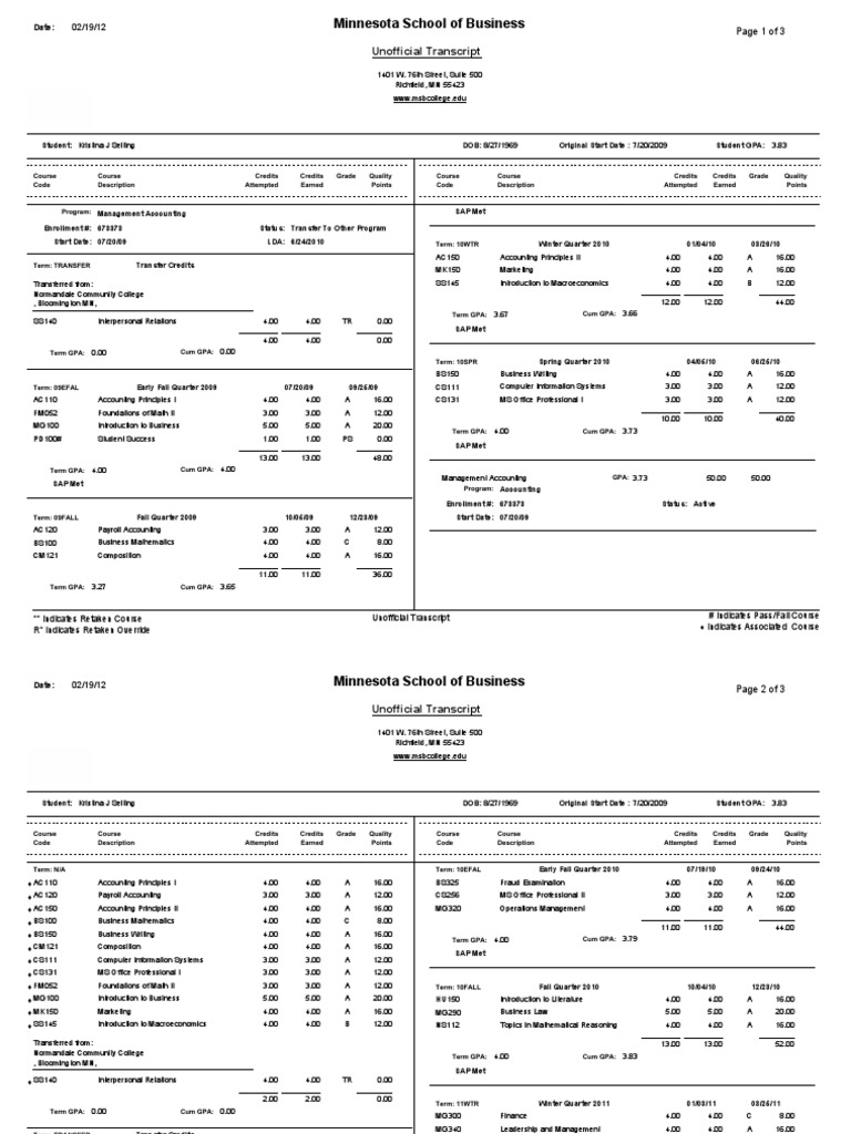 Transcript | PDF | Grading (Education) | Accounting