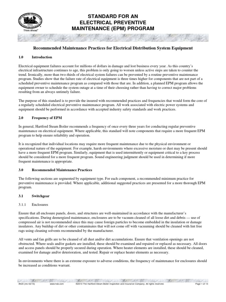 420 HSB Recommended Practice For Electrical Preventive Maintenance | PDF