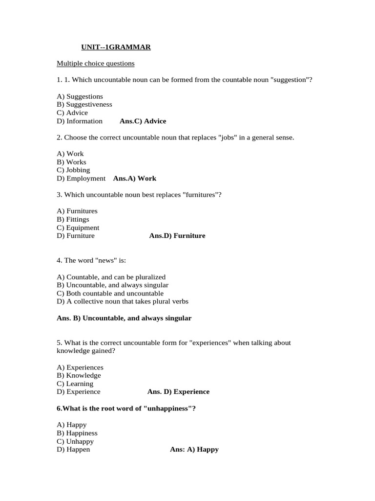 Grammar Question Bank 1 Sem | PDF | Noun | Communication