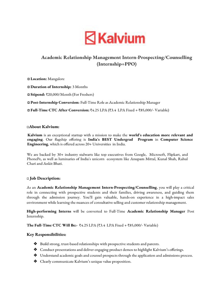 Academic Relationship Management Intern - Mangalore (Internship+PPO ...