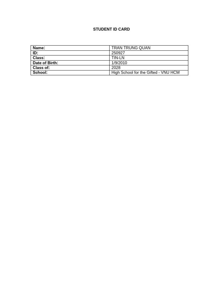 Student ID Card for Tran Trung Quan | PDF