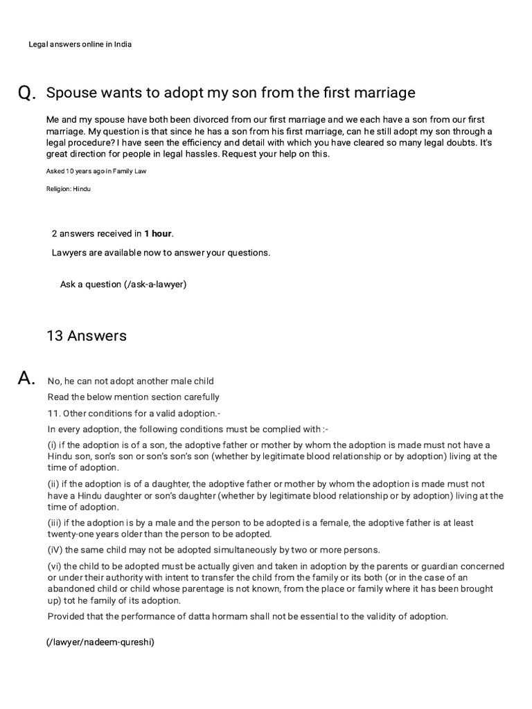 Spouse Wants To Adopt My Son From The First Marriage | PDF | Marriage ...