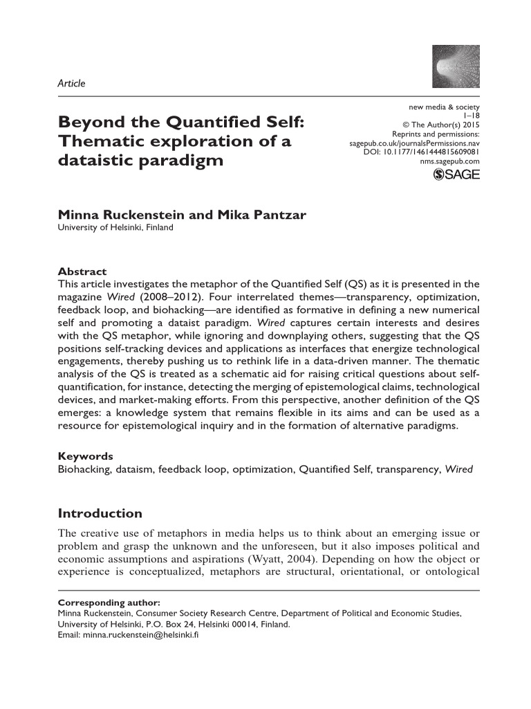 Ruckenstein Pantzar Beyondthe Quantified Self | PDF | Paradigm | Knowledge