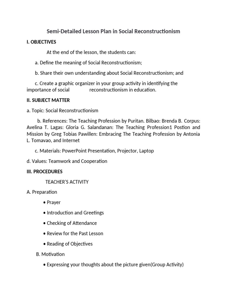 Social Reconstructionism Lesson Plan | PDF