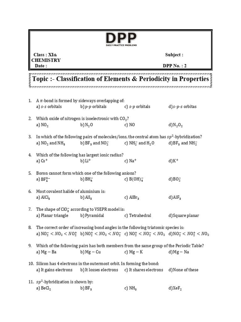 DPP - 2-1 | PDF | Chemical Bond | Ionic Bonding