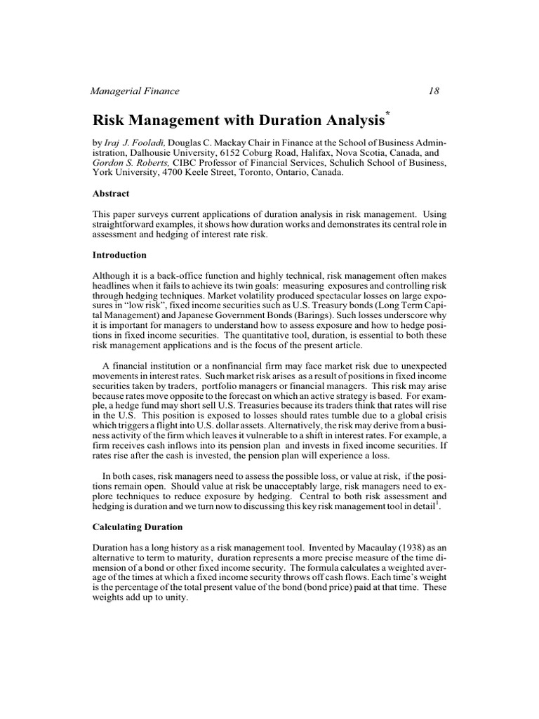 Duration Analysis in Risk Management | PDF | Bonds (Finance) | Option ...