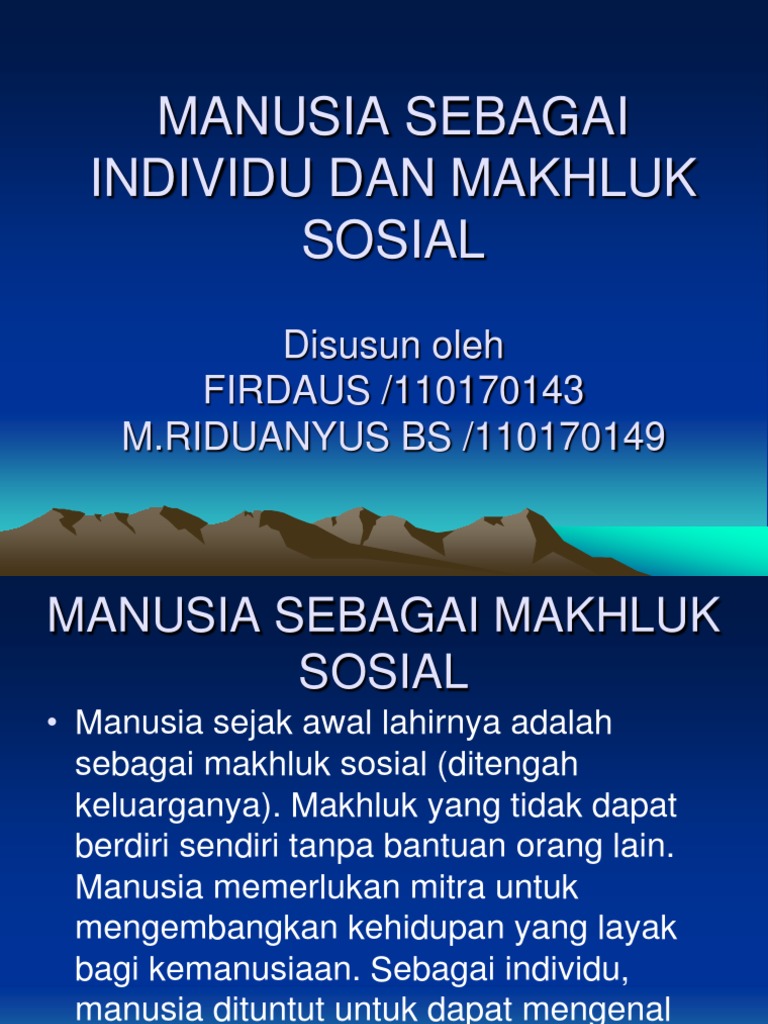 Manusia Sebagai Makhluk Individu Dan Sosial