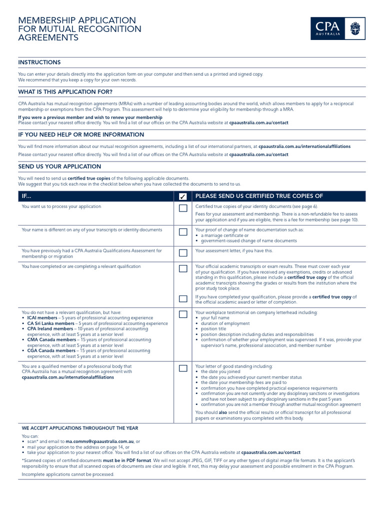 CPA Australia MRA Membership Application | PDF | Identity Document ...