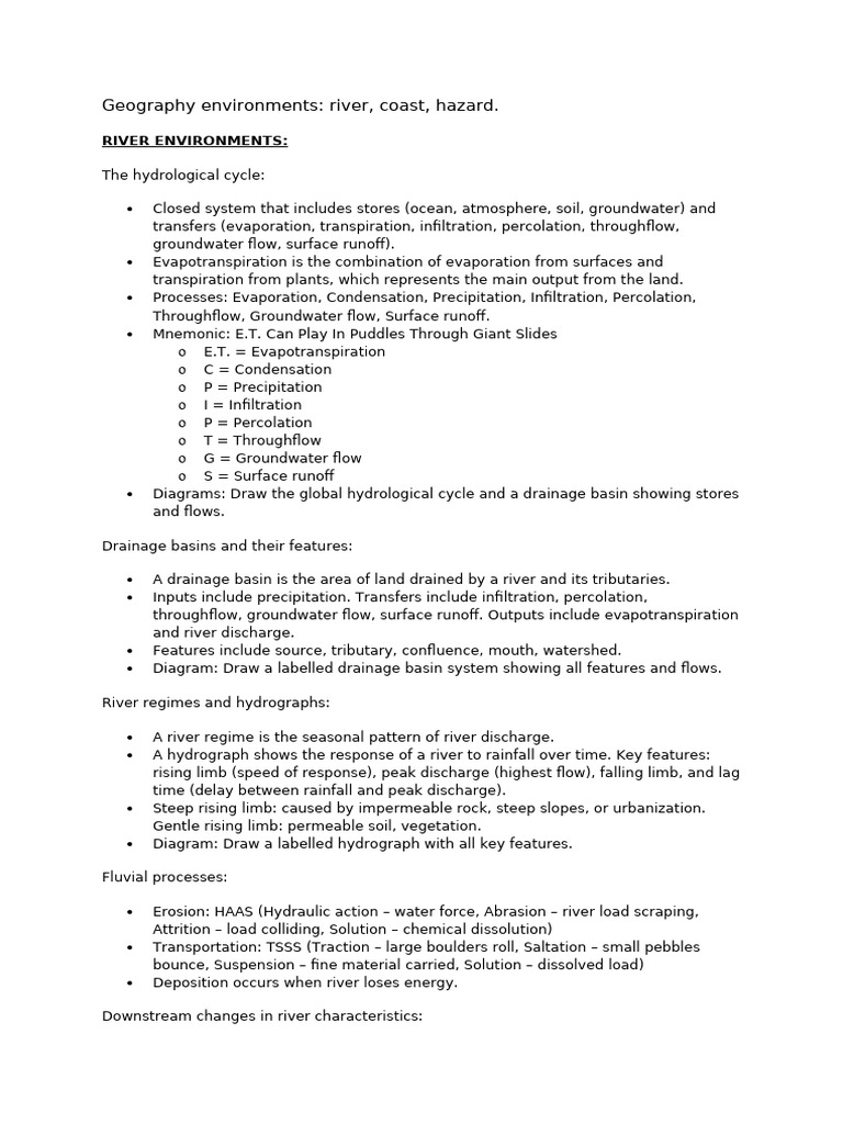 Geography Environments - River, Coast, Hazard | PDF | Coast | Drainage ...