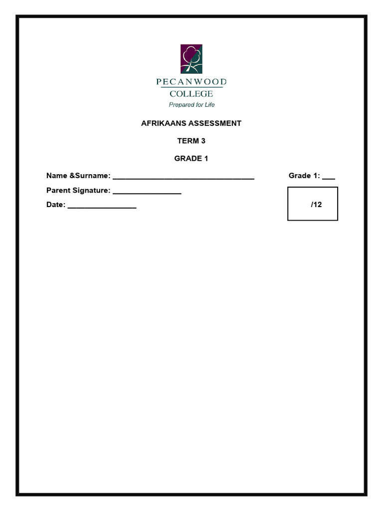 Afrikaans Assessment | PDF