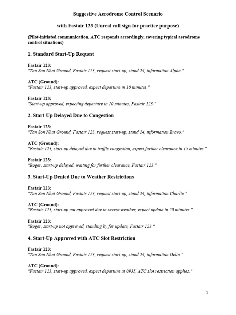 Suggestive Aerodrome Control Scenarios - For Your Reference (2) - 1 ...